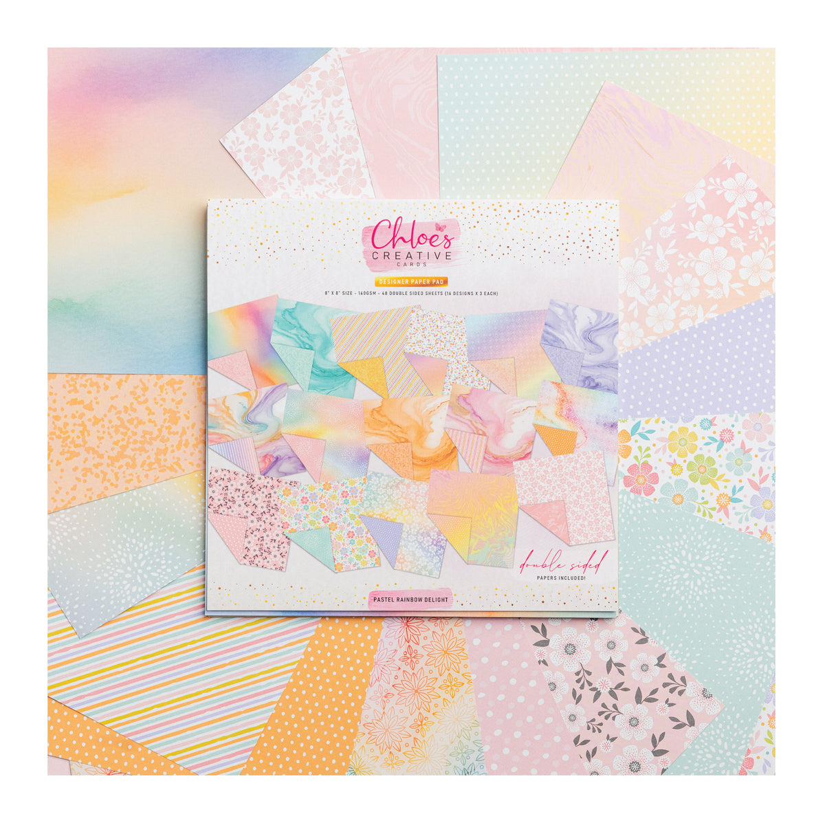 Chloe's Creative Cards Designer Printed Paper Pad (8x8) - Pastel Rainb ...