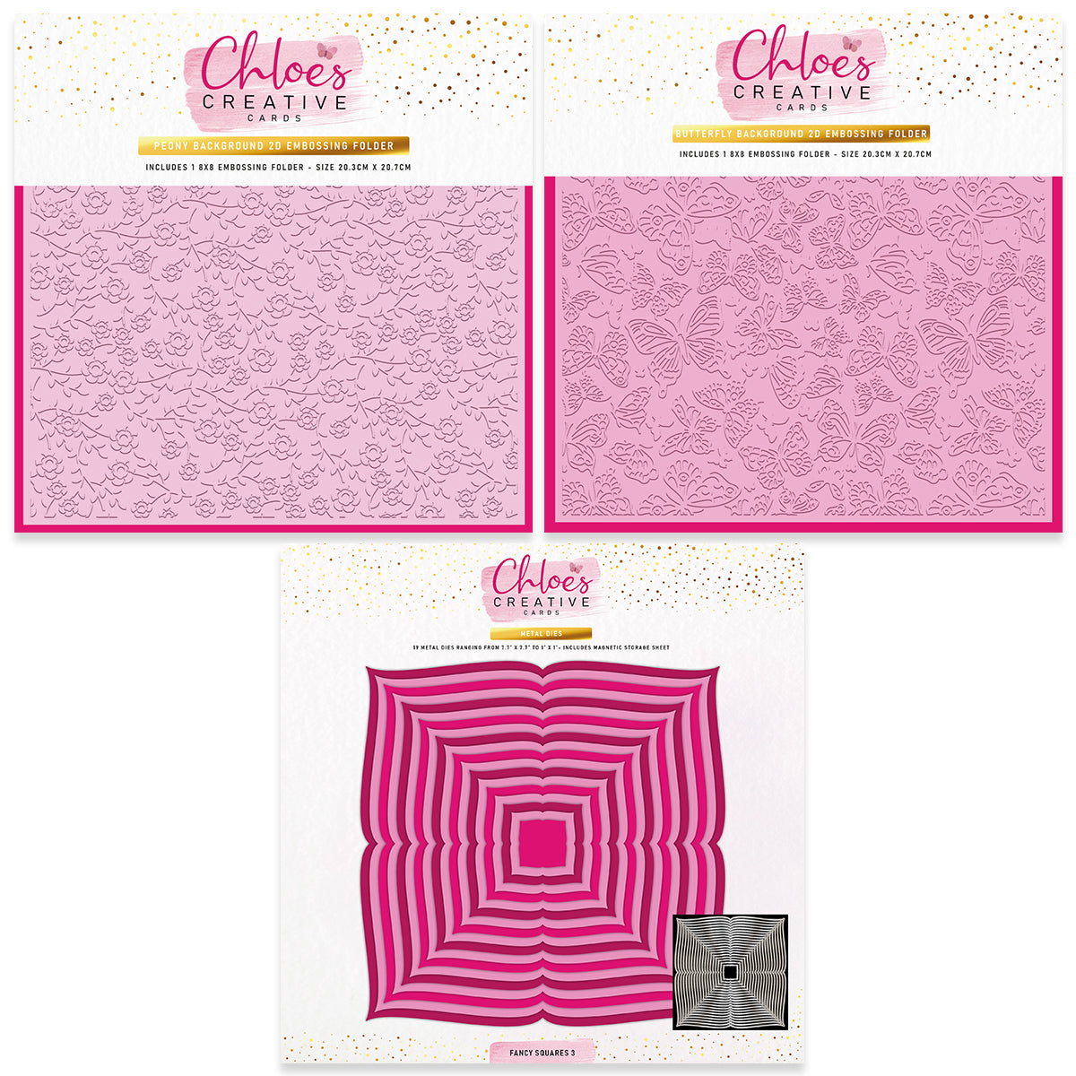 Chloe's Creative Cards Peony Collection 8x8 Embossing Folders and Meta ...